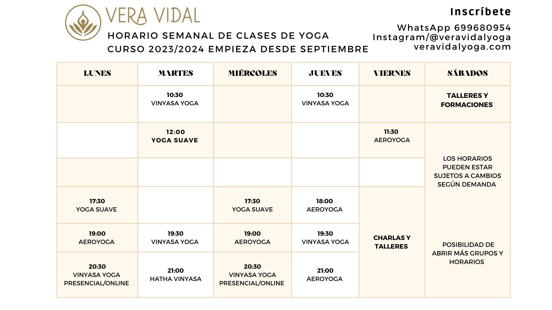 Horarios - Vera Vidal